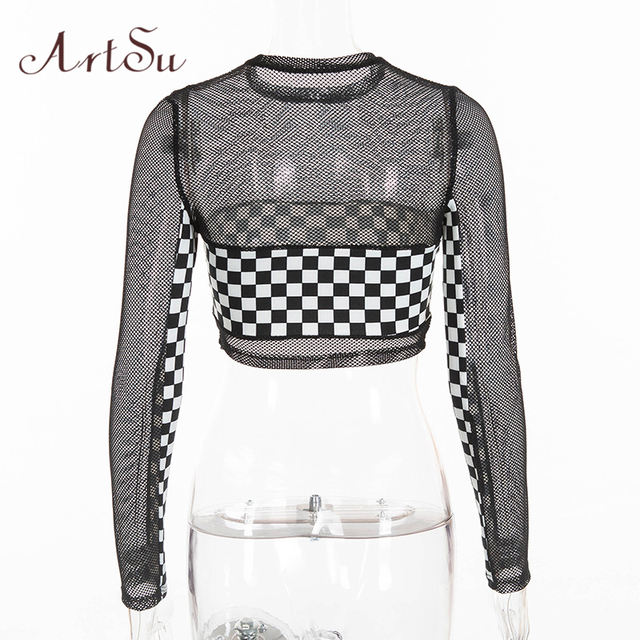 FREE SHIPPING Checkerboard Plaid Mesh Top JKP1232 - Allkpop Shop