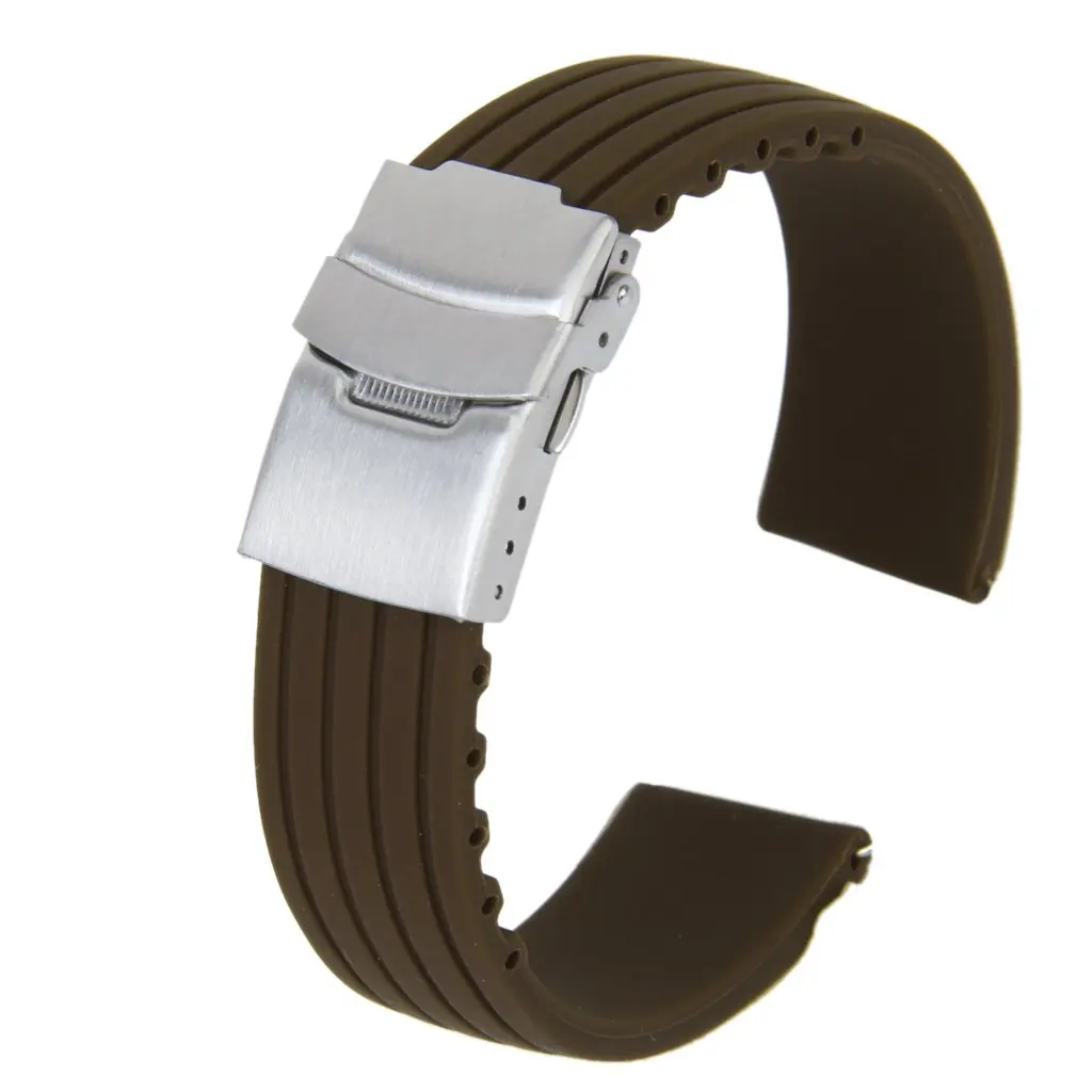 Silicone Rubber Watch Straps Clasp Waterproof 22 mm Coffee|silicone ...