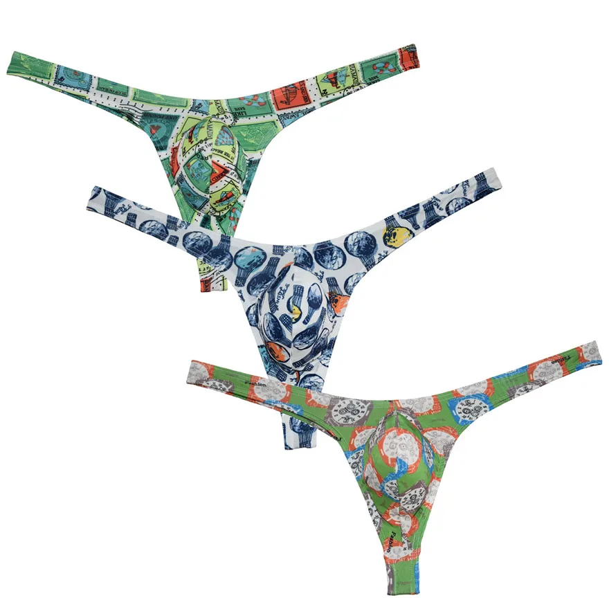 Men's Print Underwear Tangas Male Thong Underwear Bikini Bulge Pouch G ...