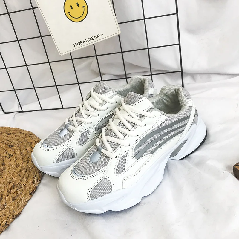 New Reflective Women's Chunky Sneakers Women Casual Platform Shoes Mesh ...