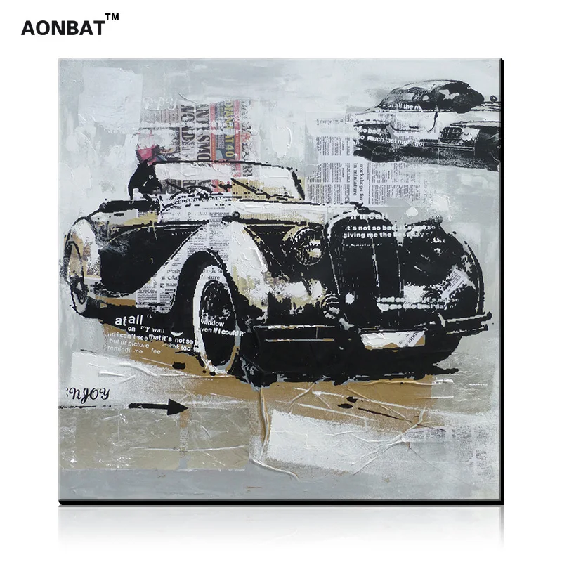 100% Hand Painted Oil Painting of Retro Style Car Design on Canvas ...