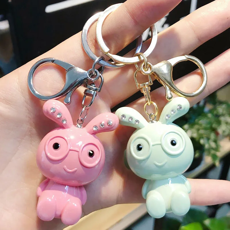 New Cartoon Rhinestone Rabbit Keychain Cute Acrylic Material Bunny Key ...