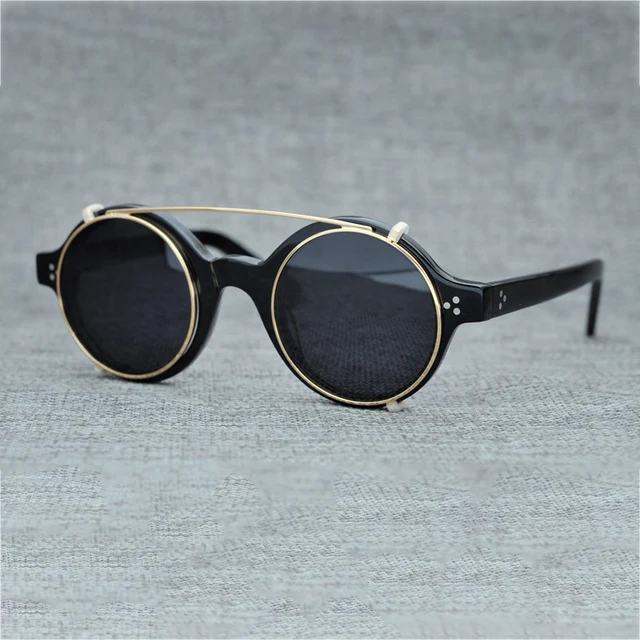 Round Polarized Sunglasses Men Clip On Lens Fit Over Acetate Eyeglasses