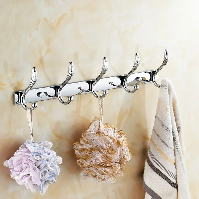 Chrome Finish Towel Hooks 5 Hangers Line Stainless Steel Hanger Clothes