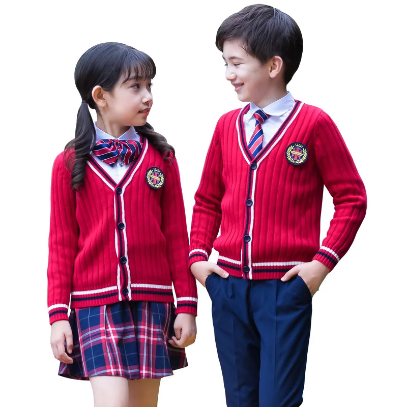 Kids Formal British Style Girls Boys School Uniforms Shirt + Sweater ...