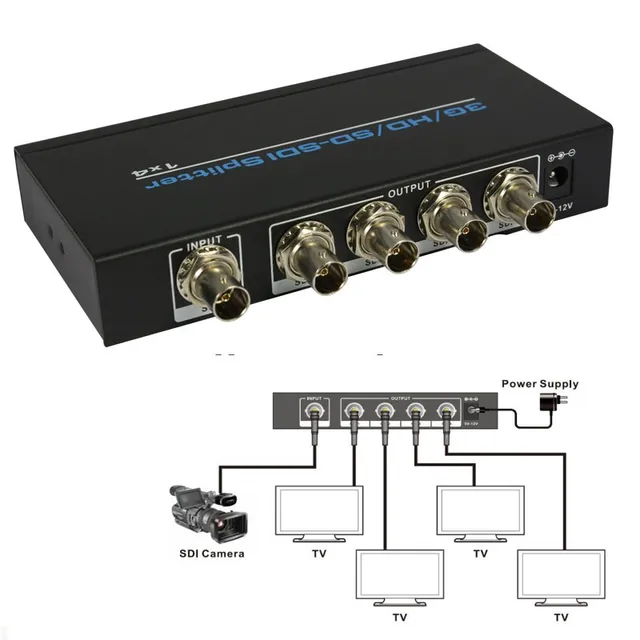 4 port SDI Splitter amplifier SDI, HD SDI ,3G SDI 1X4 Splitter ...