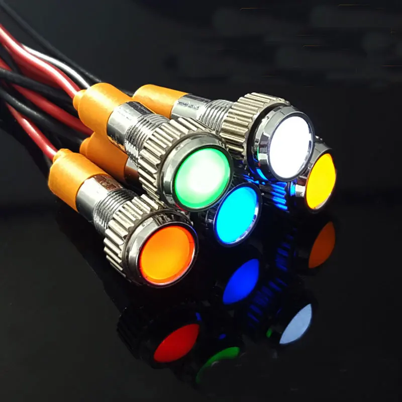 12V 24V 12mm Metal LED Signal Indicator Light Lamp Red Green Blue ...