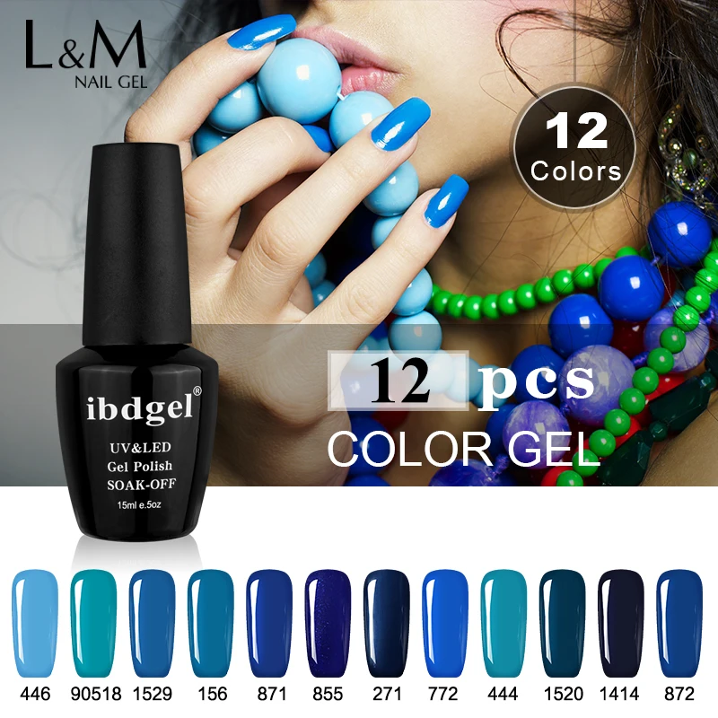 12 Pcs Ibdgel 15ml Blue Series Colors Uv Nail Gel Polish Soak Off Nail ...