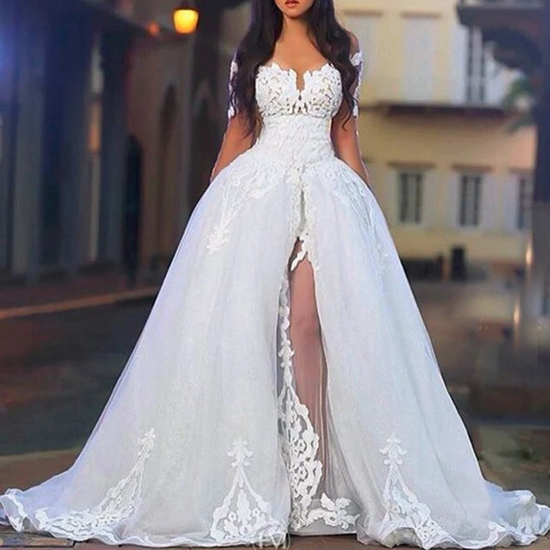 Arabe Moyen Orient Robes De Mariée Avec Train Détachable Sheer Chérie