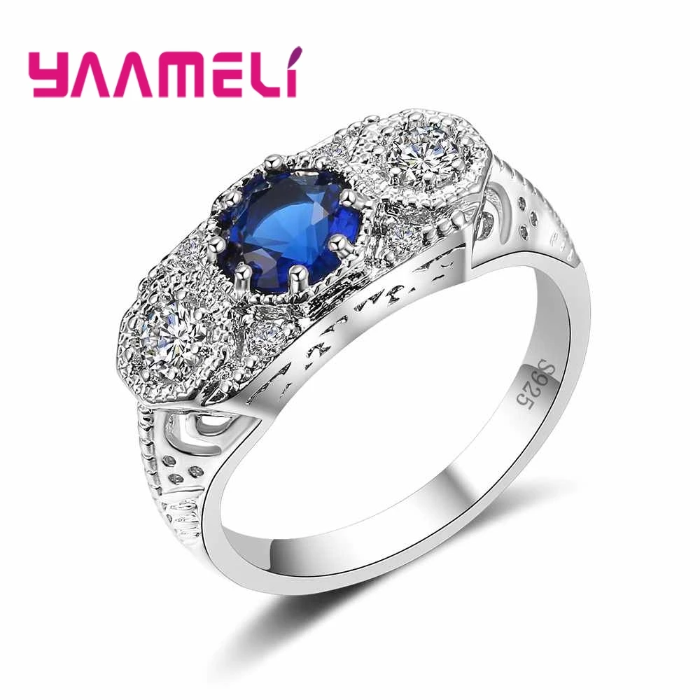 Classic Exquisite Blue Round Crystal Stone Ring Wedding Ceremony ...
