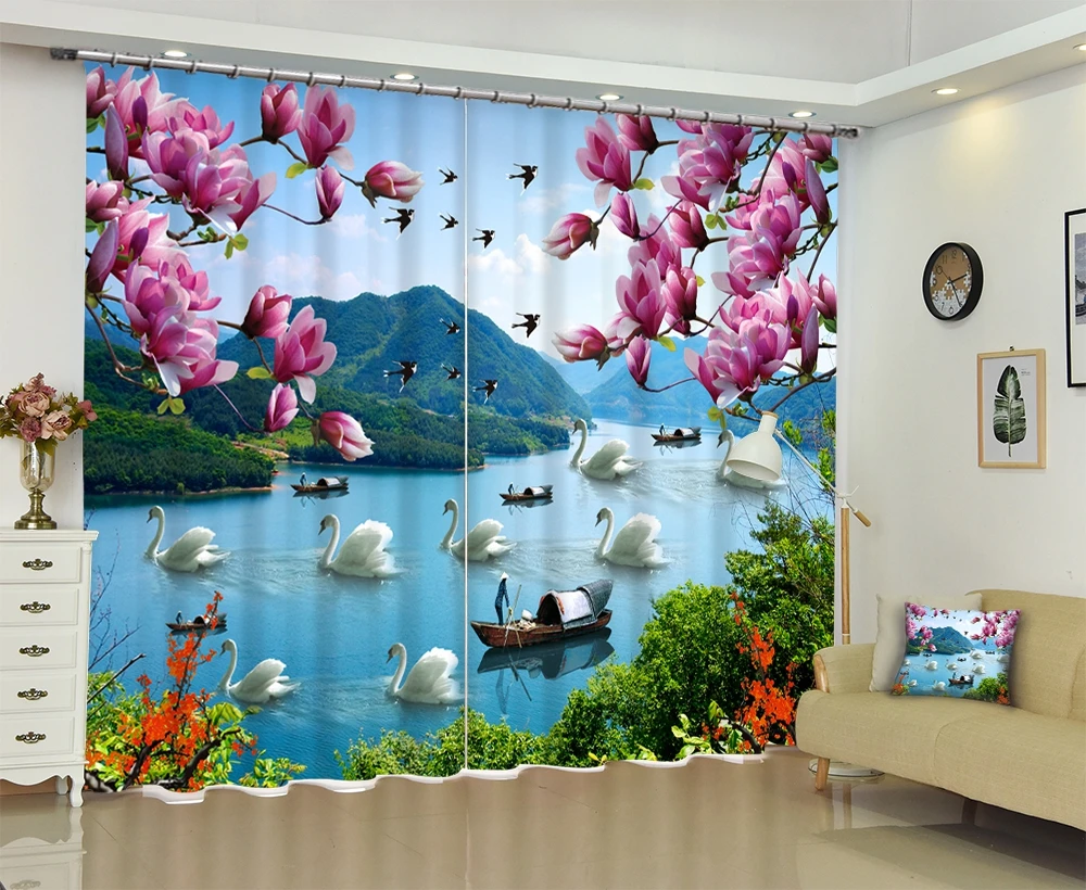 Customized Beautiful Scenery Chinese 3D Blackout Window Curtain Drapes ...