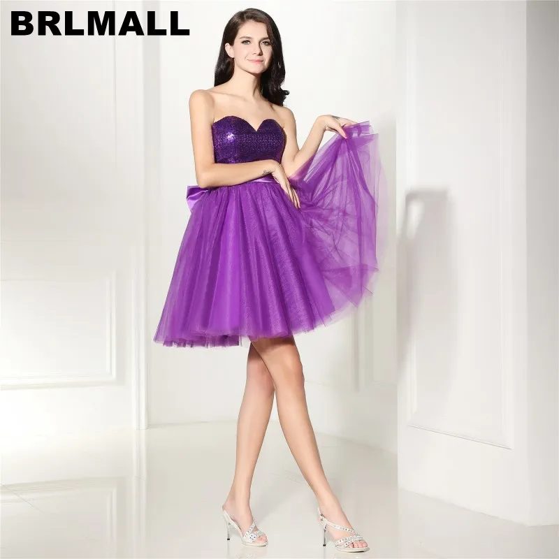 BRLMALL Fashion Sweetheart Backless Short Purple Prom Dresses With Bow ...