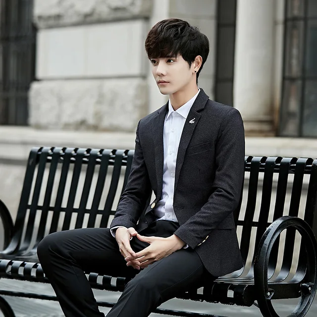 Trend Mens Suits Blazer 2018 Slim Fit Korean Formal Wedding Suit For ...