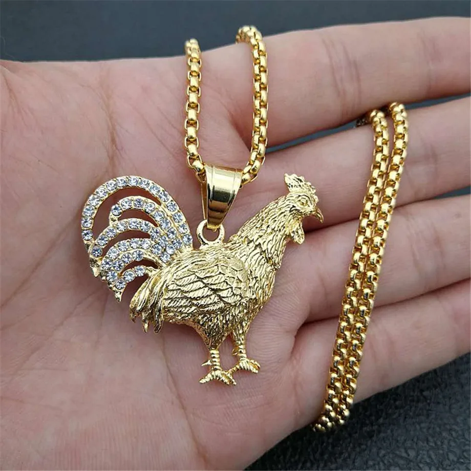 Hip-Hop-Iced-Out-Bling-Gallic-Rooster-Pendant-Necklce-For-Men-Women ...