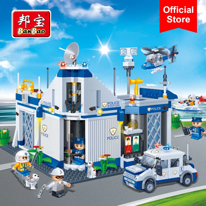 no BanBao Police Station Car Helicopter Educational Building Blocks ...