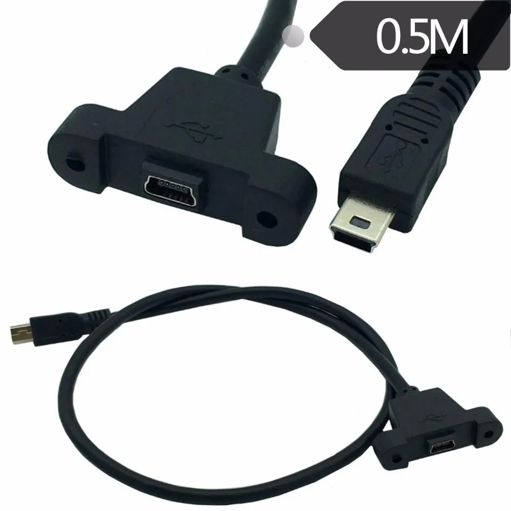 Mini USB 5 Pin Female Socket Panel Mount to Mini 5P Male Plug Cable ...