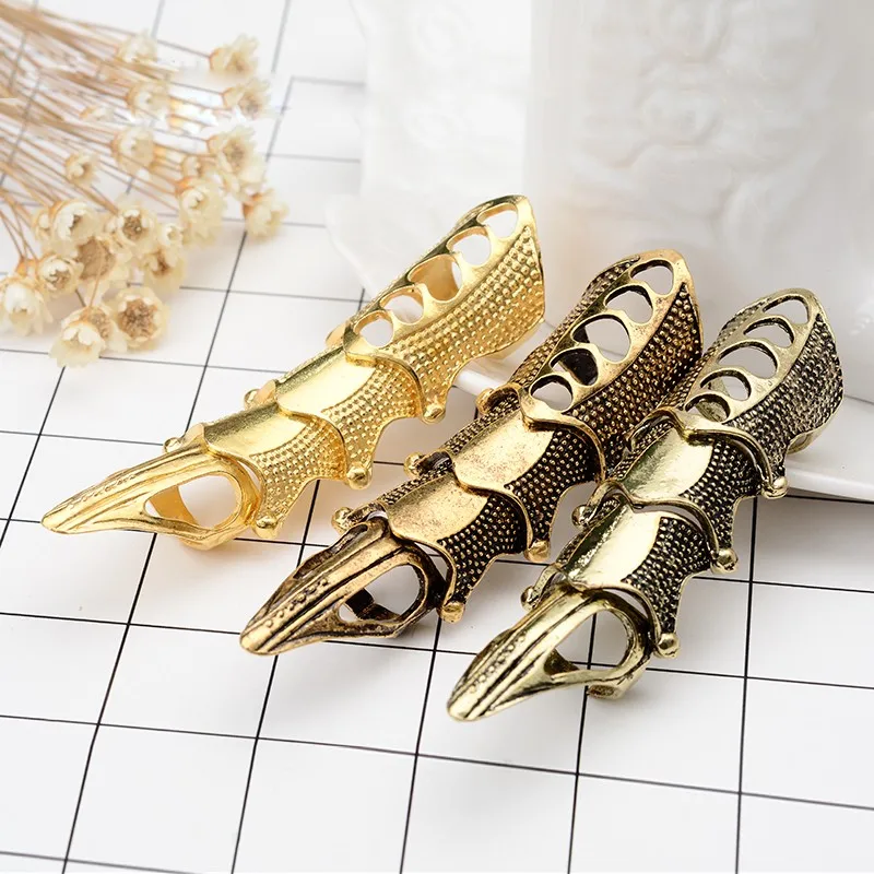 Punk Knight Skull Double Finger Ring Knuckle Armour Full Finger Ring ...
