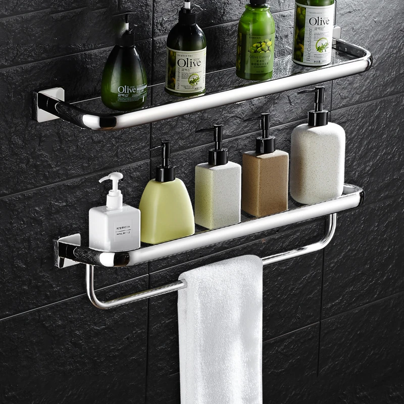 Wall Mounted 30cm Glass Shelf Bathroom Shelves Single Tier Bath Shelf ...