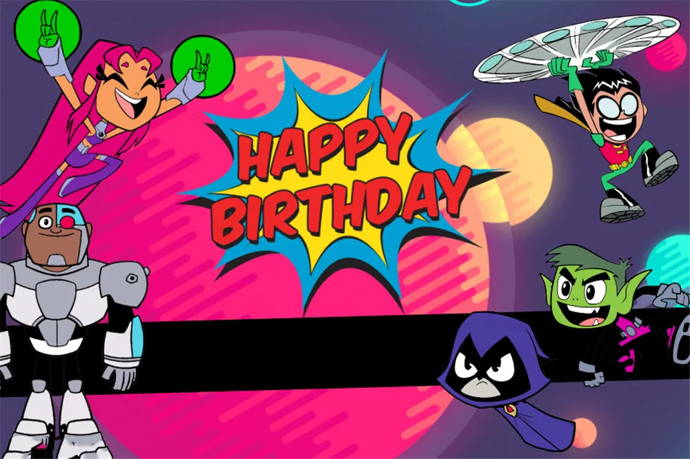 Teen Titans Go Birthday backdrops cartoon Banner Cute kids Photography ...