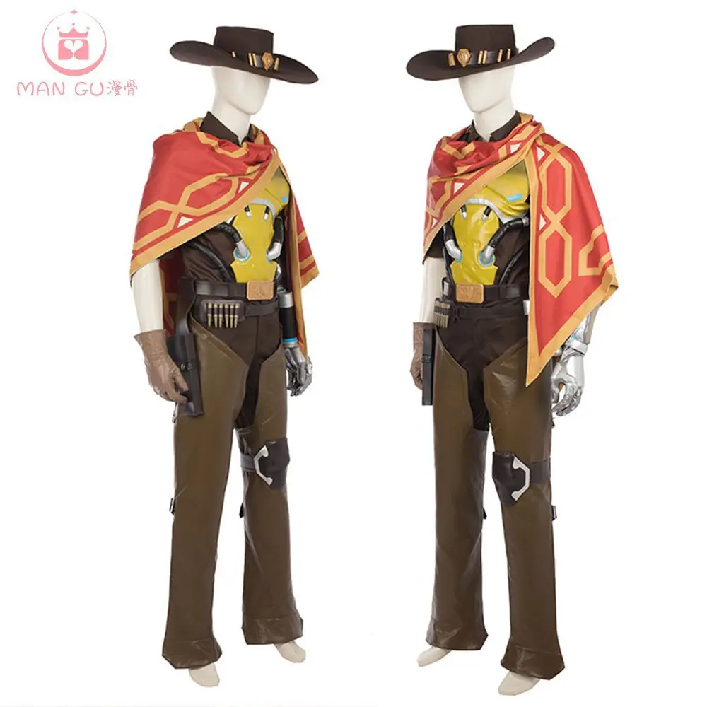 OW McCree Cosplay Halloween Costume Uniforme Camisa + Calça + Chapéu ...