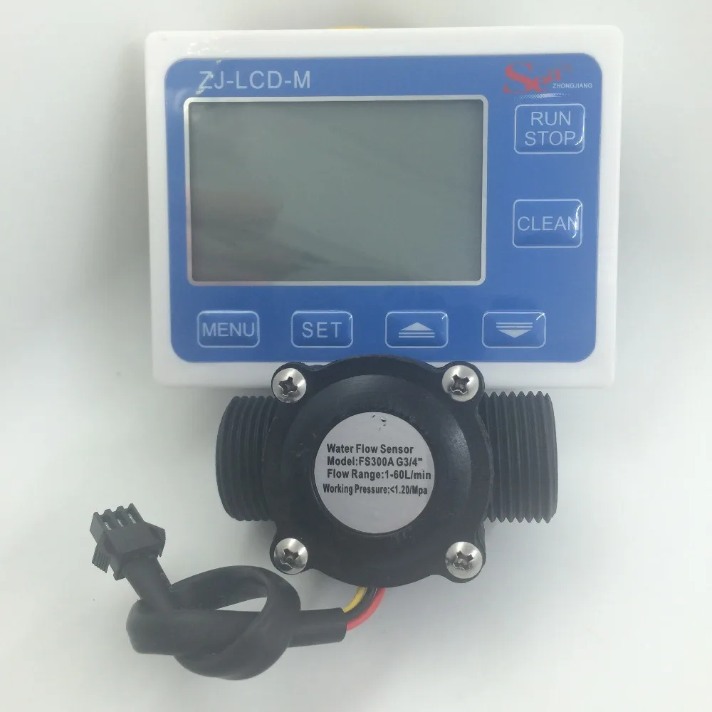 Water Flow Meter Sensor Controller LCD Display + Flow Sensor Meter ...