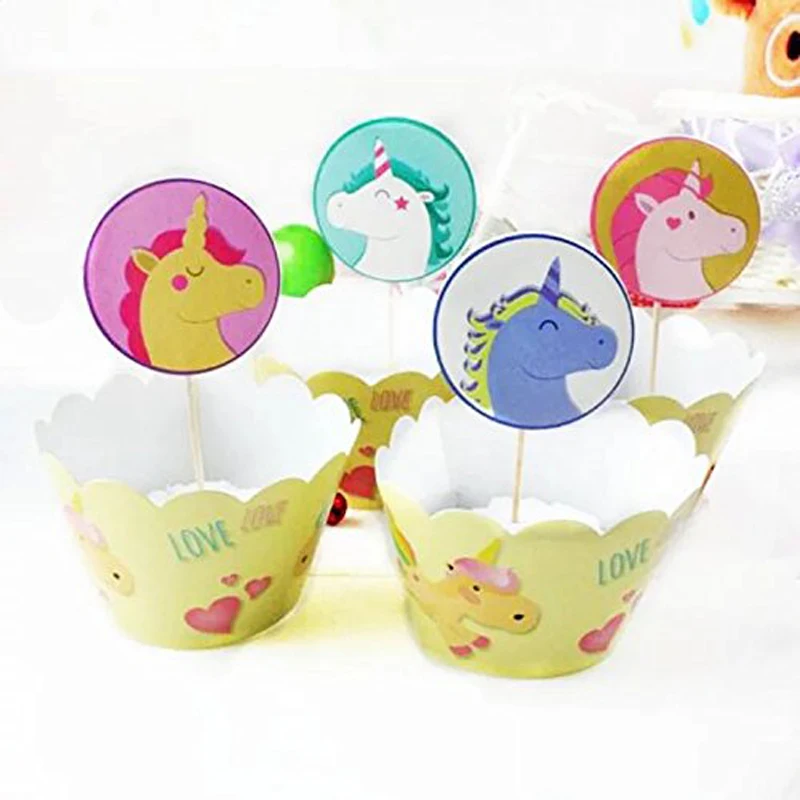 12PCS/Pack Unicorn Happy Birthday Cupcake Cake Wrappers Toppers Baby ...