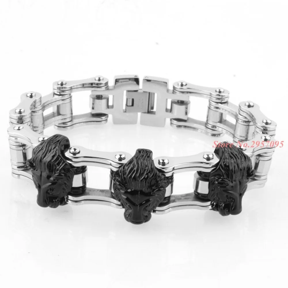 22mm/21mm Boys Mens Friendship Chain Black Skulls Link Biker Motorcycle ...