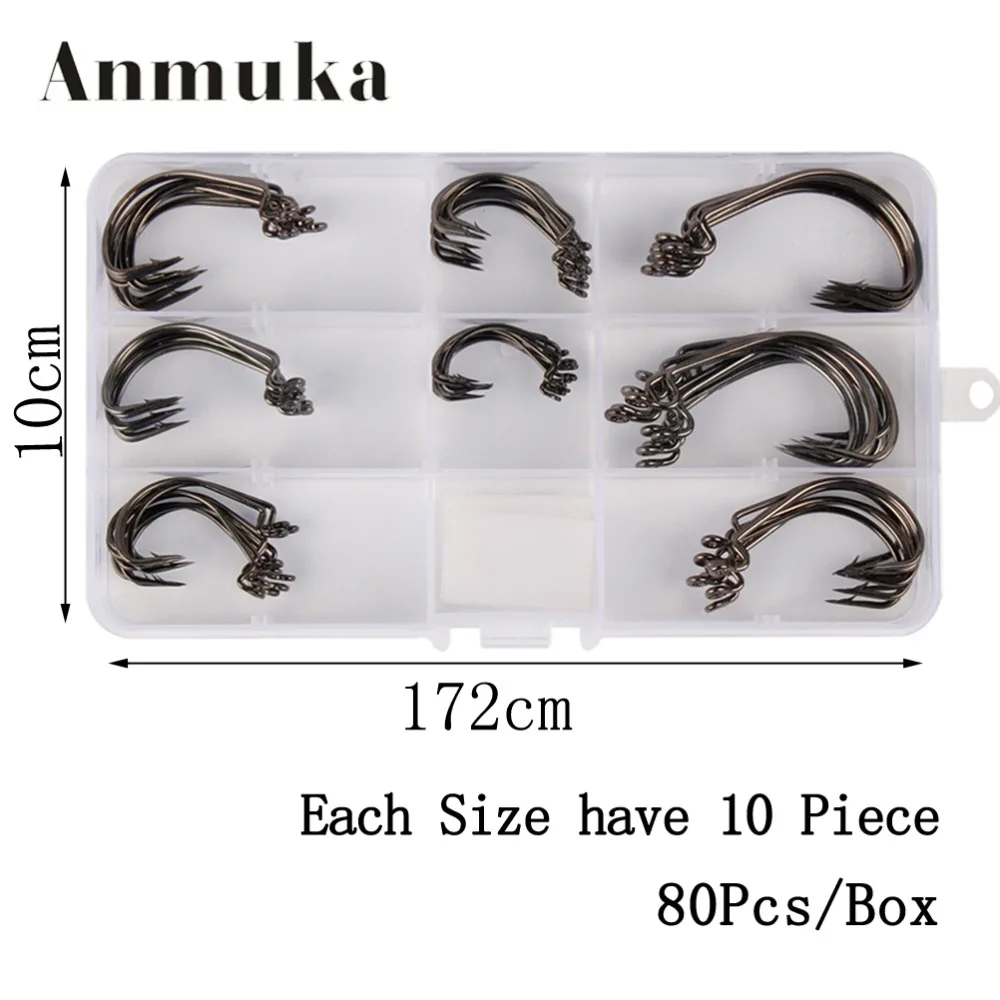 Anmuka 80Pcs/Box 8 Size High Carbon Steel Fishing Hooks Crank Lead ...