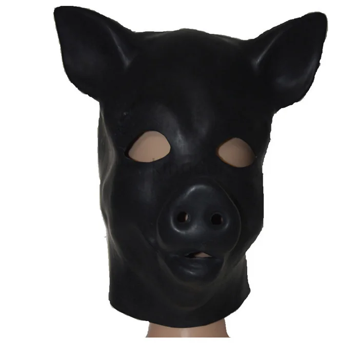 2015 New Novelty Black Latex pig Hood With Rubber fetish cosplay Animal ...