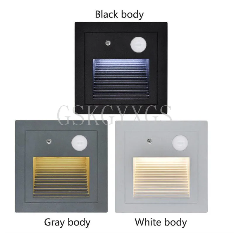3W PIR 모션 탐지기 + 빛 센서 LED 단계 계단 조명 야외 Footlight Recessed 코너 벽 램프 외관 정원 빛 ...