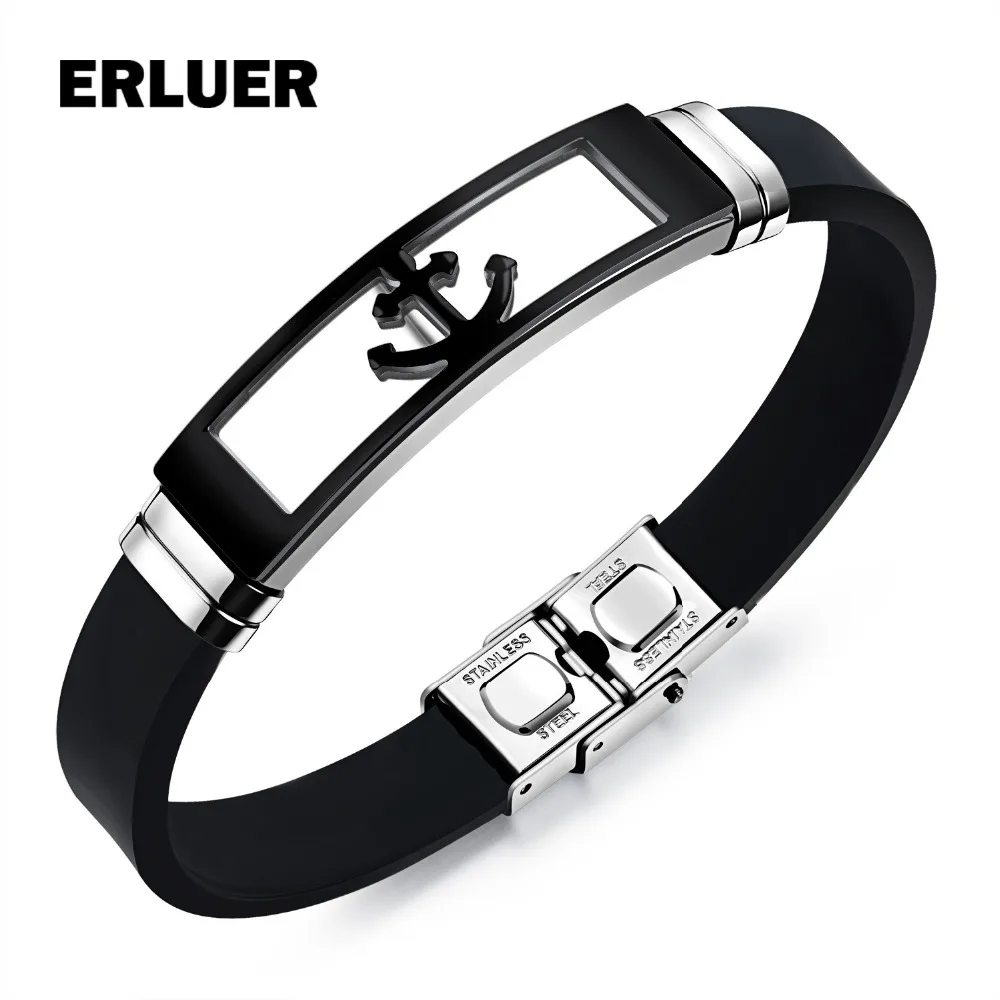 ERLUER Anchor Stainless Steel Charm Bracelets For Men European Fashion ...