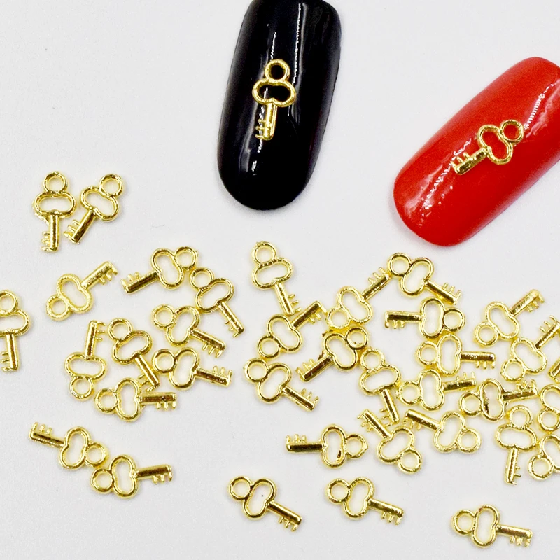 50Pcs new Golden key nail stickers, 3D Metal Alloy Nail Art Decoration ...