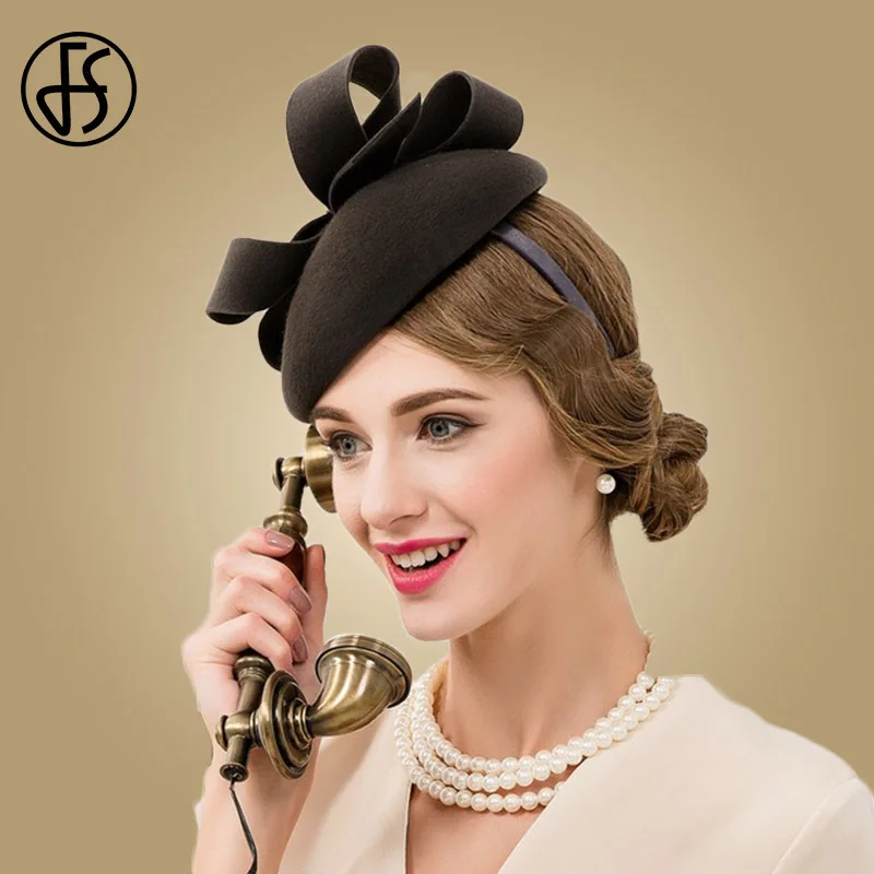 Fs fascinator 100% lã vestido de casamento chapéu feminino cinza escuro ...