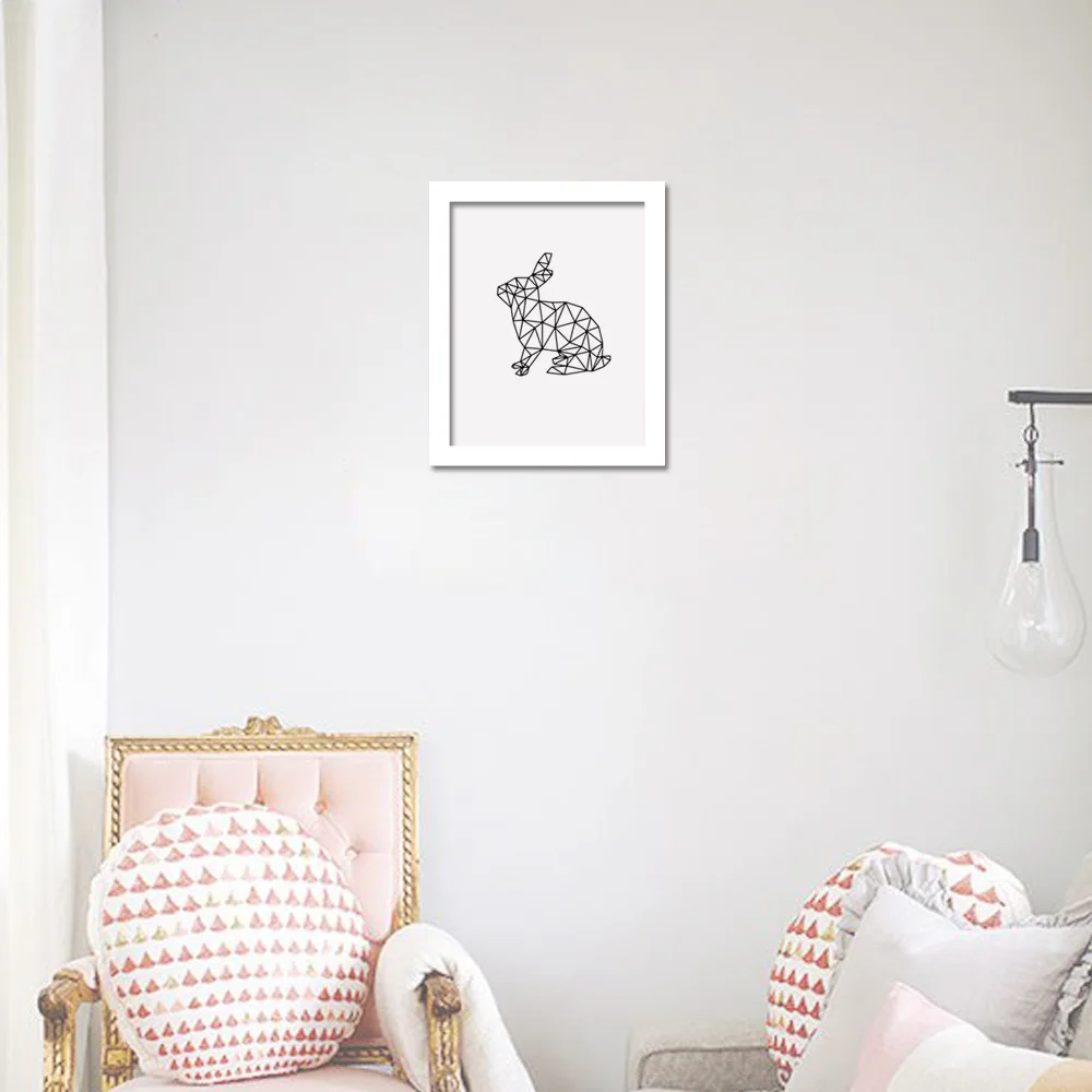 N12 Geometric lines modern rabbit painting, creative color animal ...