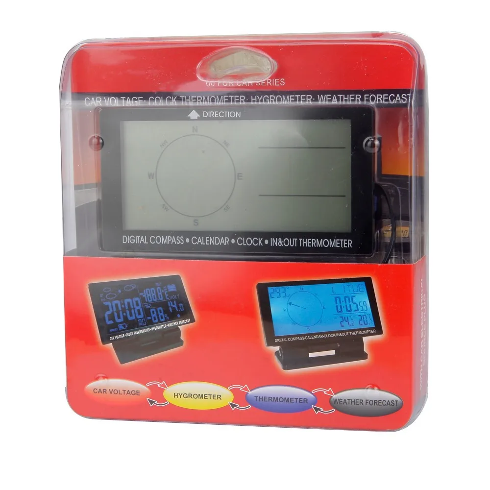 5in1 Car Thermometer Blue Backlit Car Digital Compass Indoor Outdoor ...