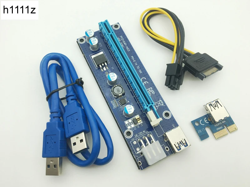 006C PCIe PCI E PCI Express Riser Card 1x to 16x USB 3.0 Cable Adapter SATA to 6Pin IDE Molex 6 ...