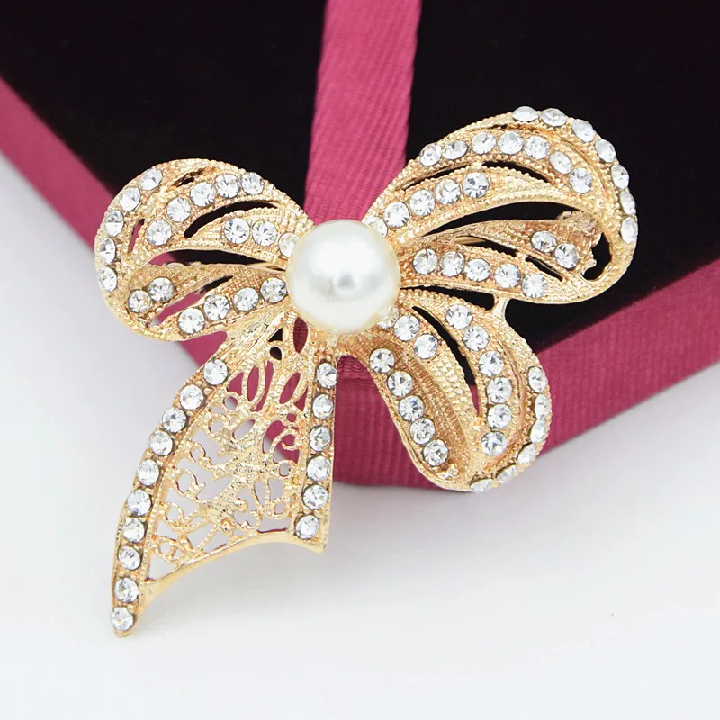 Fabulous Exquisite Klar Strass Bowknot Brosche Elegante Imitationsperle ...