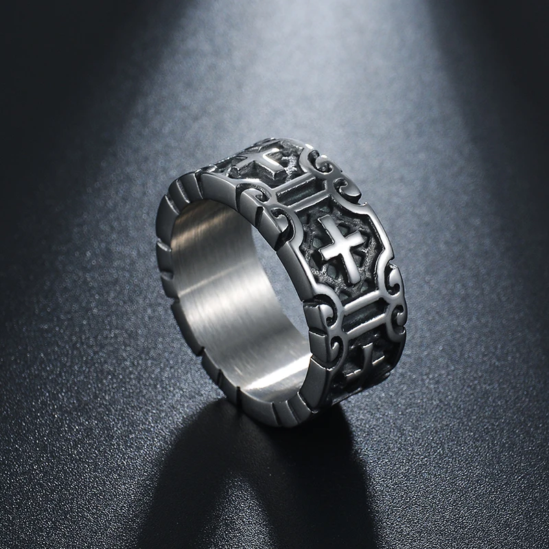 316L Stainless Steel Jesus Christ Cross Ring for Men Geometric Floral ...