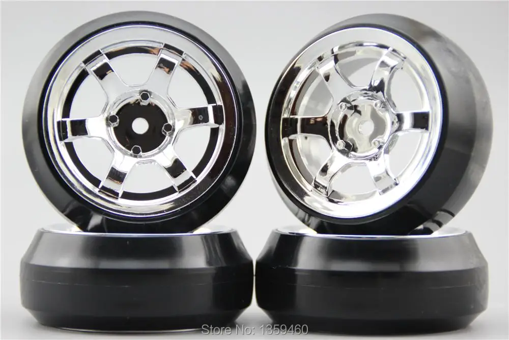 4pcs Rc 1/10 Hard Drift Tire Tyre Wheel Rim S6sc 4mm Offset(chrome ...