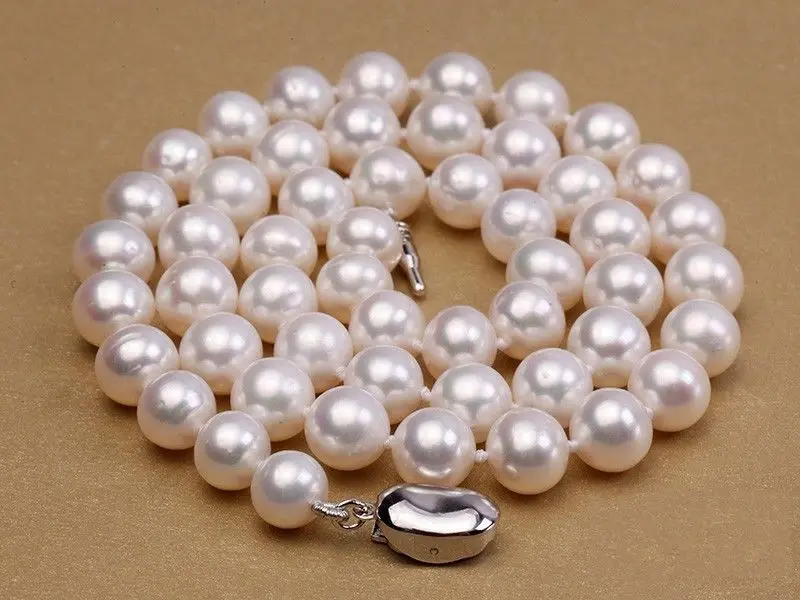Natural Real AAA 7-8mm White Round Freshwater Pearl Bride Necklace 18"