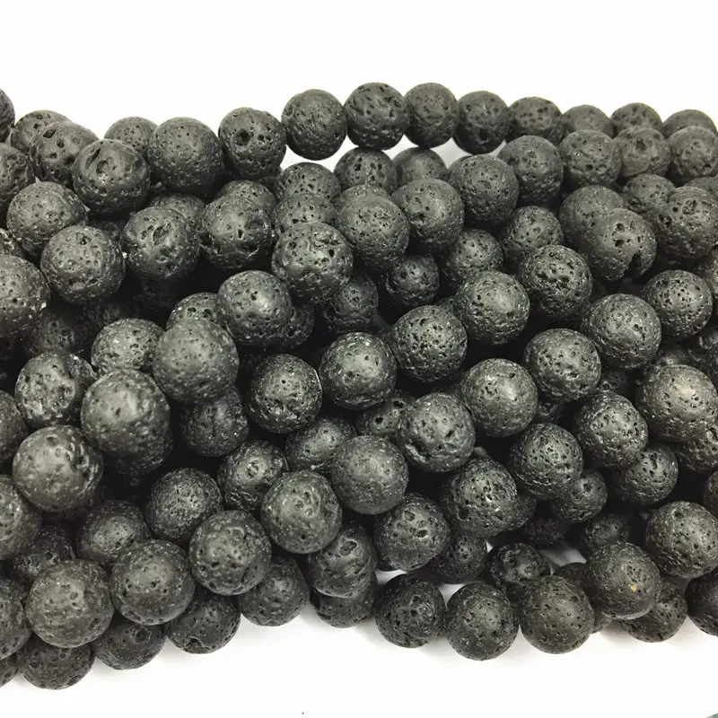 Diy Black Volcanic Lava Bead Stone Loose Beads Round Volcanic-stone ...