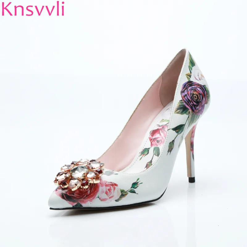 Sexy Rose flower print high heels Shoes Women Pumps genuine leather 5.5 ...