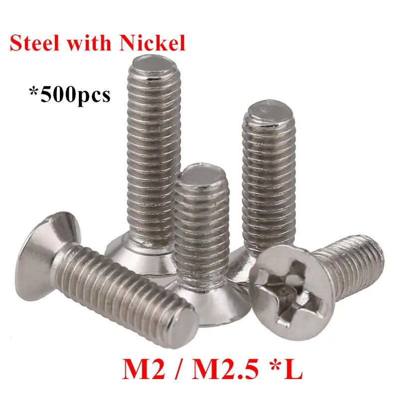 500pcs M2 M2 5 3 4 5 6 7 8 9 10 12 14 16 20 25 30mm Screws Flat