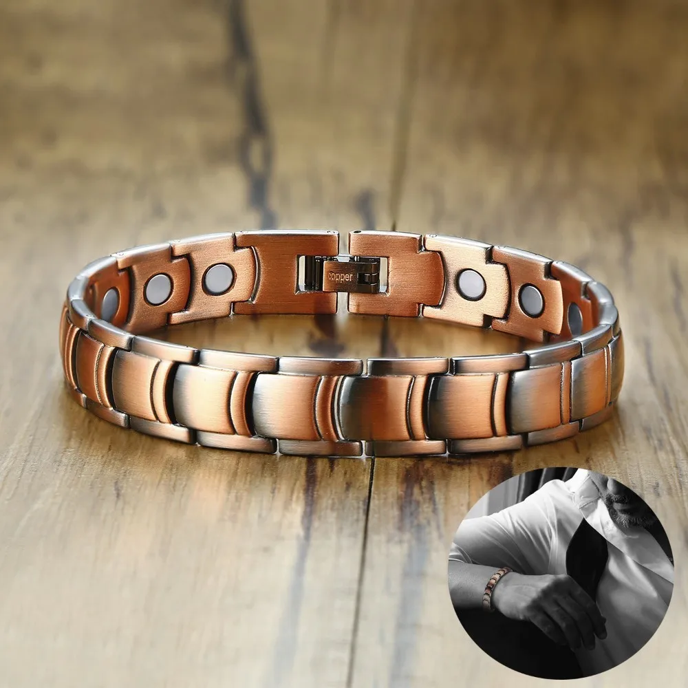 Stylish Gent Copper Magnetic Therapy Bracelet For Men Pain Relief For ...