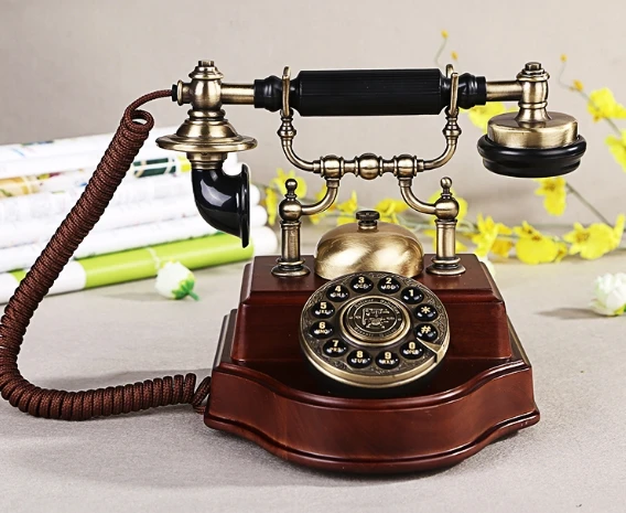 Telefone fixo vintage de madeira maciça, telefone fixo estilo antigo ...