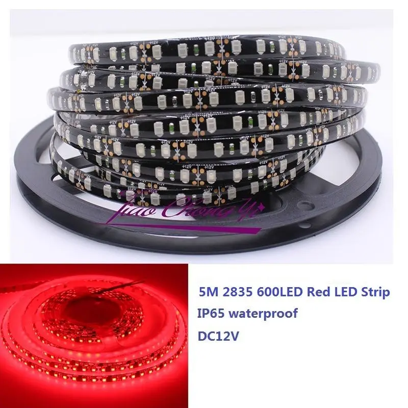 5m 2835 Smd 600leds Red Flexible Led Strip Dc12v Black Pcb Ip65 ...