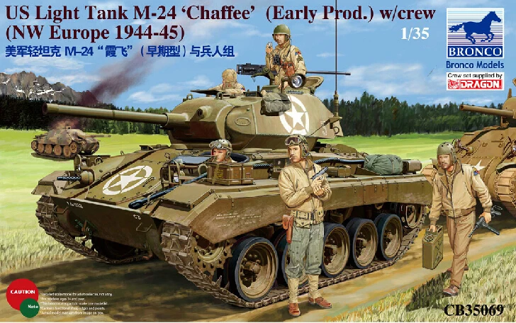 BRONCO MODEL 1/35 SCALE military models #CB35069 Light Tank M24 Chaffee w/Tank Crew (4 figures ...