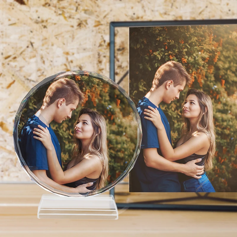 Customized Round Shape Crystal Glass Photo Frame Personalized Picture ...