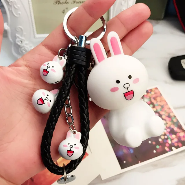12 Kinds Of Cute Cartoon Rabbit Bunny Keychain Leather Rope Key Holder ...