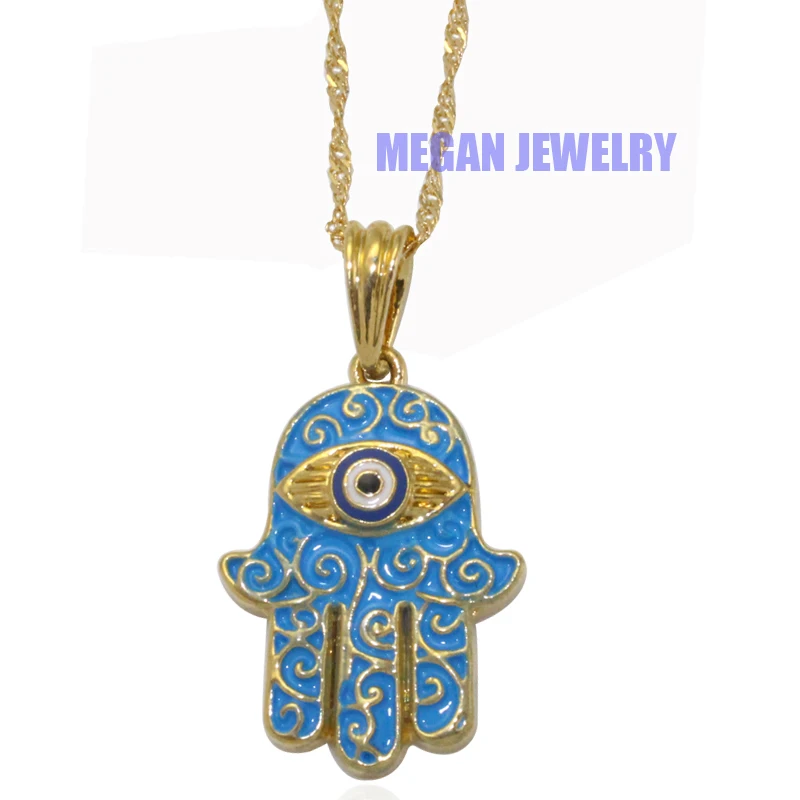 Muslim Turkish Hamsa Hand Of Fatima Evil Eye Pendant & Necklace , Islam ...